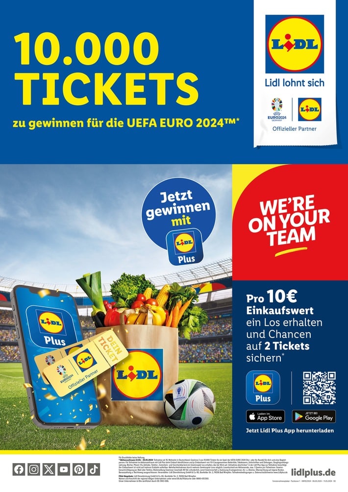 Exklusive Verlosung bei Lidl Plus: 10.000 Fußballtickets für UEFA EURO ...